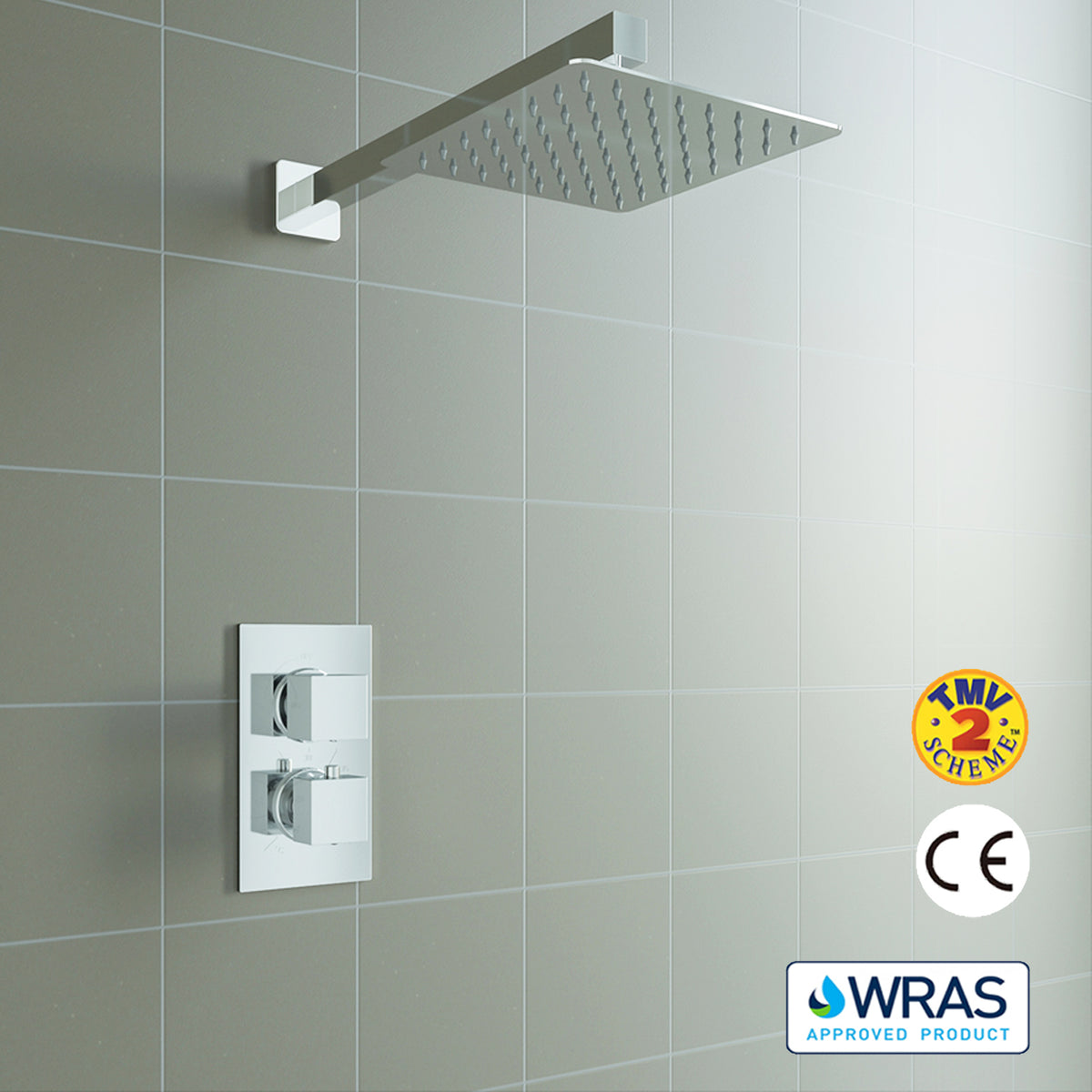 AICA Concealed Thermostatic Shower Mixer Square Chrome Twin Head Set ...