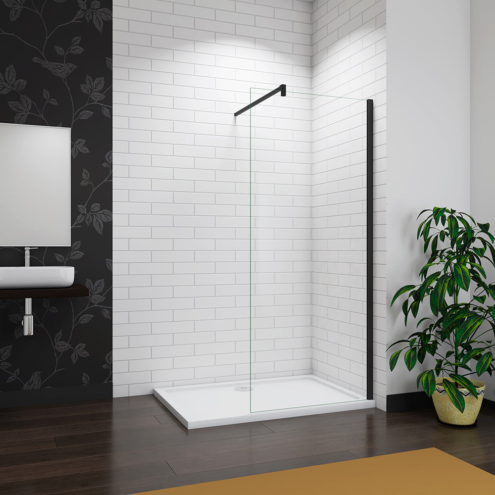 Black Walk in Wet Room Shower screen 10mm NANO glass 131B – Aica Bathrooms