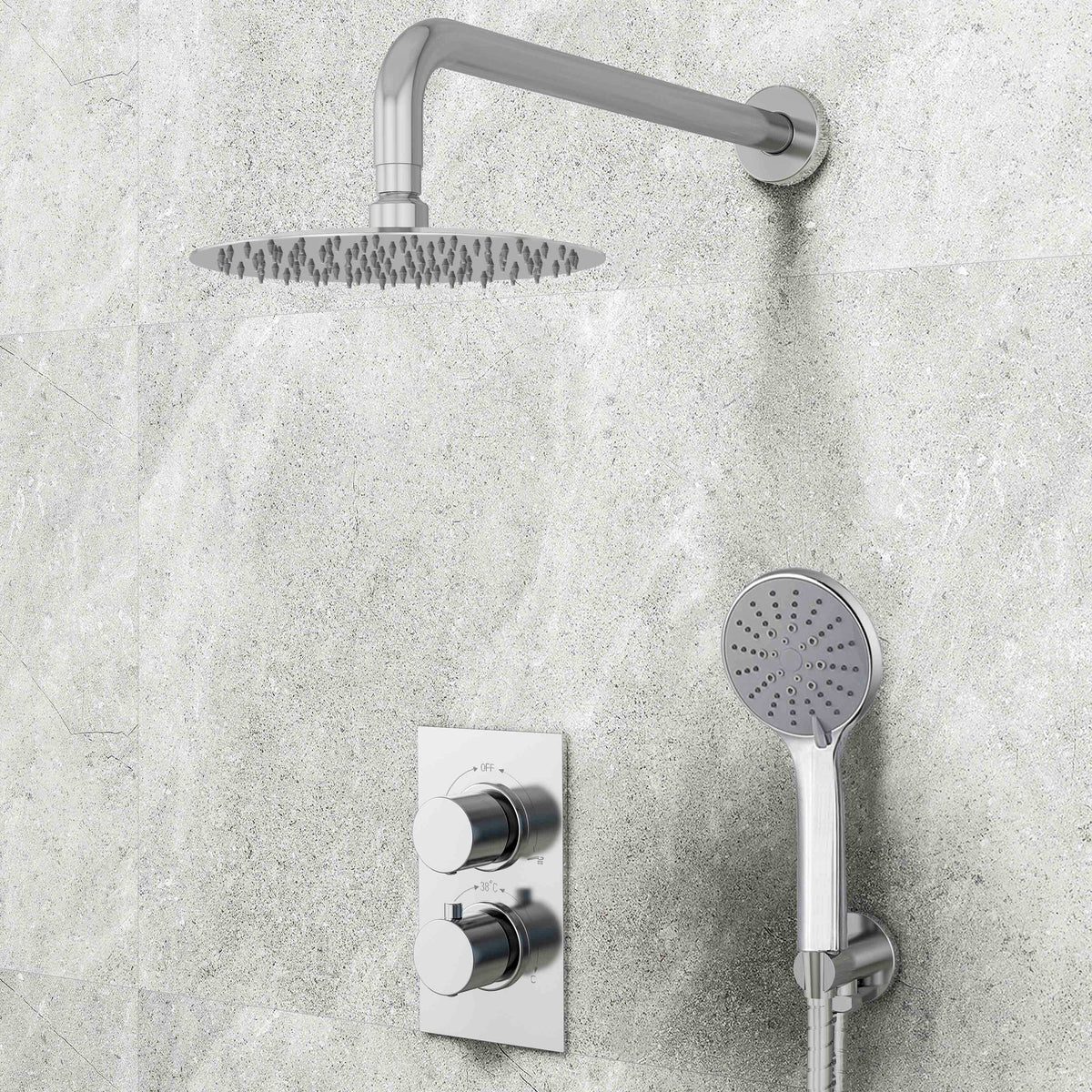 AICA Round Concealed Thermostatic Mixer Shower Chrome Valve Mixer Set ...