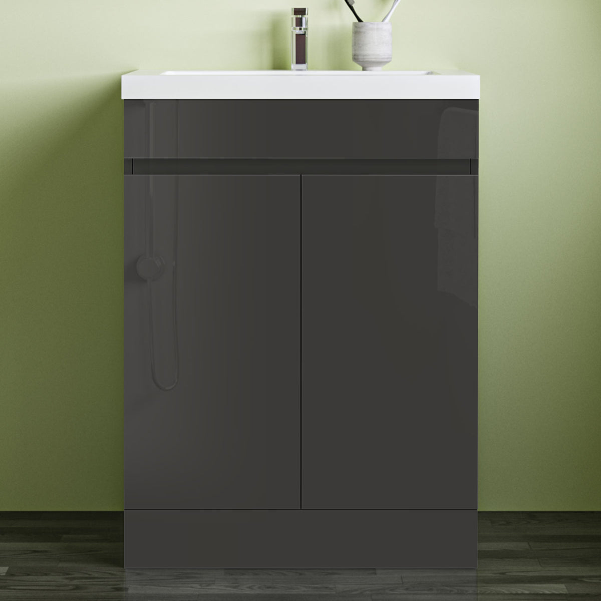 800x600mm Anthracite Vanity Unit With Storage Space|Soft Close Doors|W ...