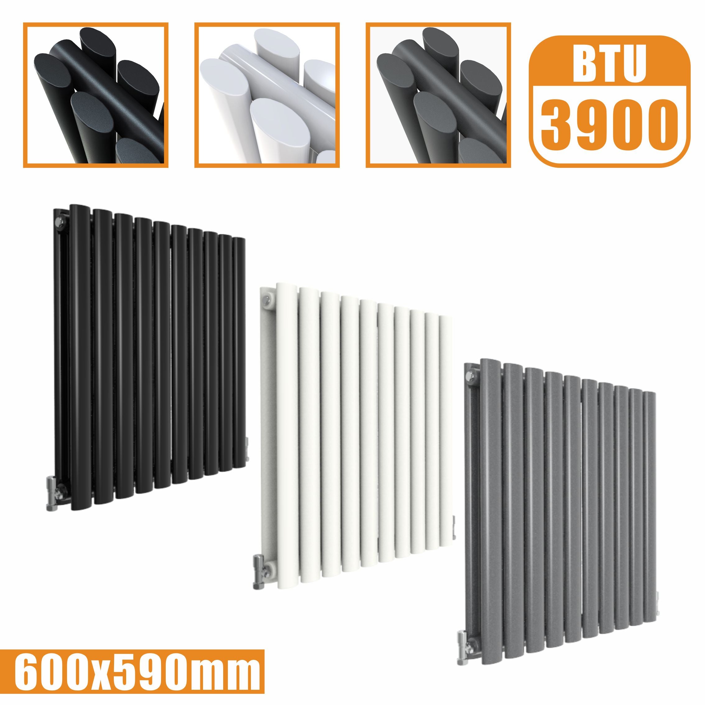 Horizontal Oval Column Anthracite & White Designer Central Heating Rad ...