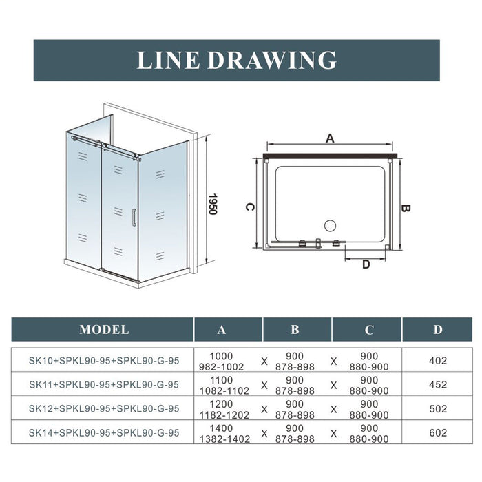 Aica Frameless Sliding Shower Cubicle Double Panel 100x90x195cm — Aica