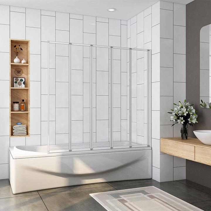Folding Bath Screen Glass 4/5 Shower Panel 140cm – Aica Bathrooms