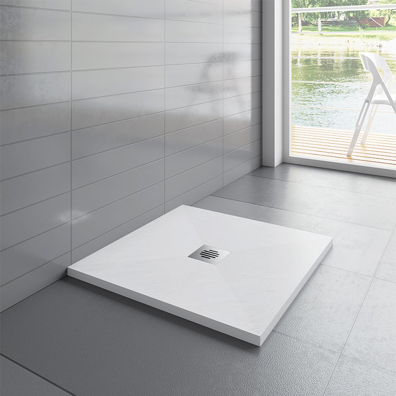 Square Slate Effect White Shower Stone Tray Shower base – Aica Bathrooms